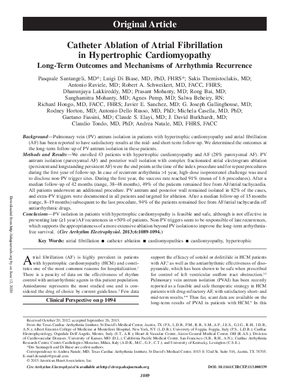 (PDF) Catheter ablation of atrial fibrillation in hypertrophic cardiomyopathy: long-term ...