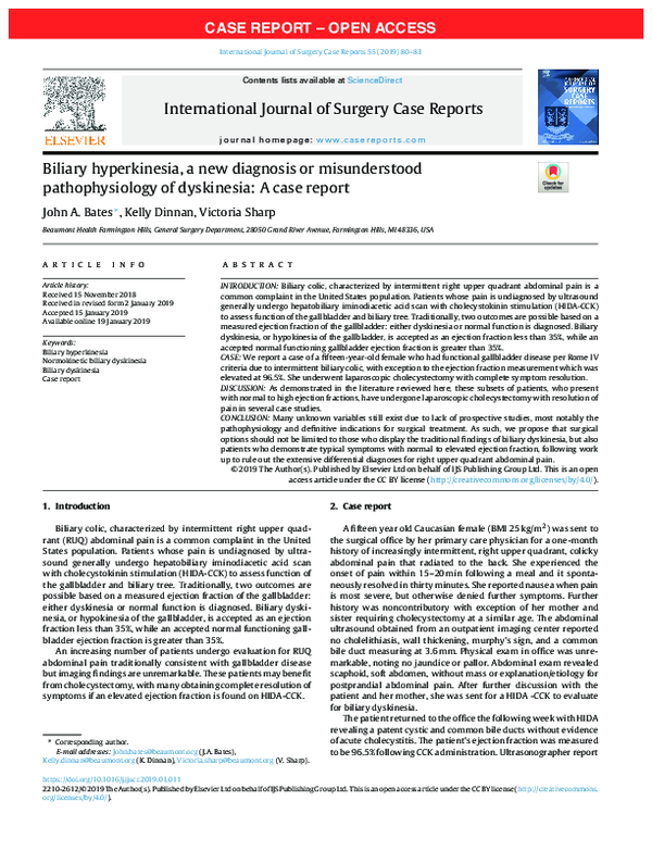 (PDF) Biliary Hyperkinesia, a new diagnosis or misunderstood pathophysiology of dyskinesia: A ...