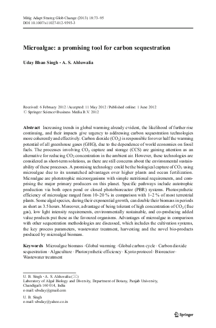 (PDF) Microalgae: a promising tool for carbon sequestration