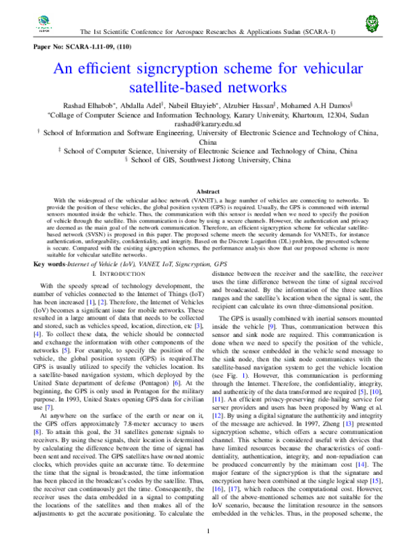 Pdf An Efficient Signcryption Scheme For Vehicular Satellite Based Networks