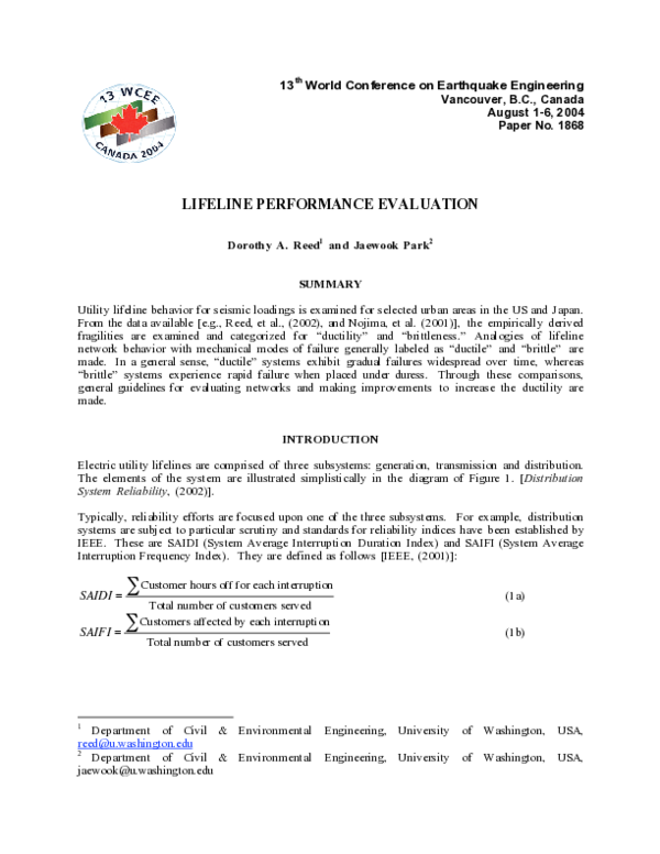 (PDF) Lifeline Performance Evaluation