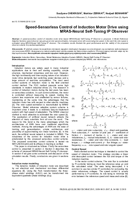 Pdf Speed Sensorless Control Of Induction Motor Drive Using Mras