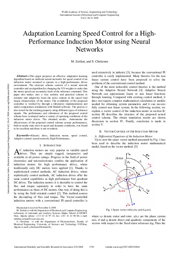 Pdf Adaptation Learning Speed Control For A High Performance