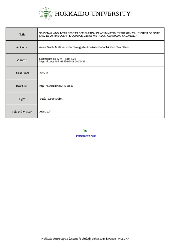 (PDF) Seasonal and inter-species comparison of asymmetry in the genital ...