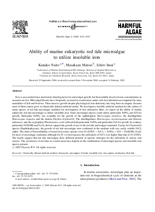 (PDF) Ability of marine eukaryotic red tide microalgae to utilize ...