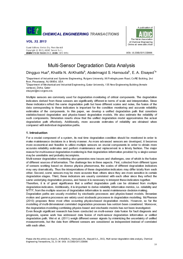 (PDF) Multi-Sensor Degradation Data Analysis