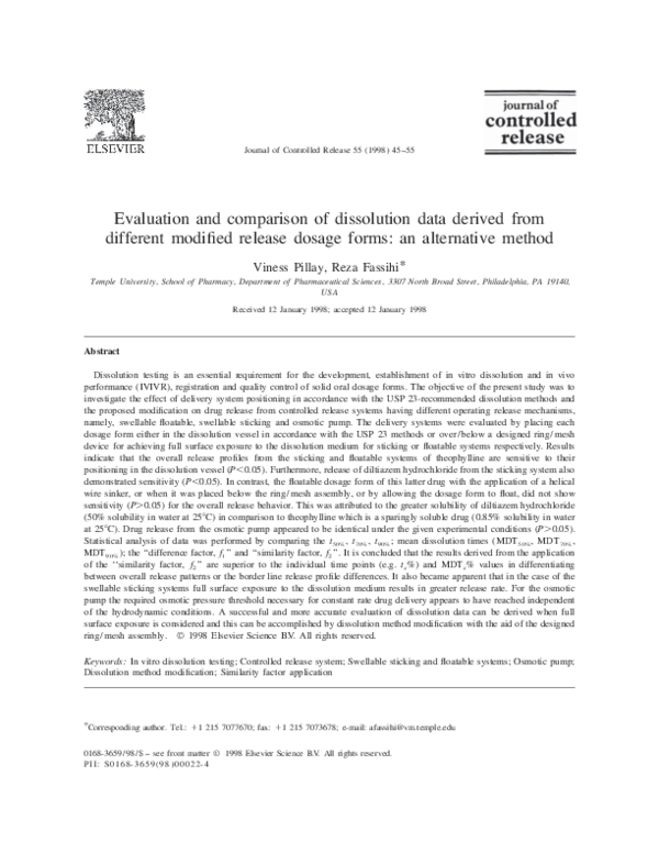 (PDF) Evaluation and comparison of dissolution data derived from ...