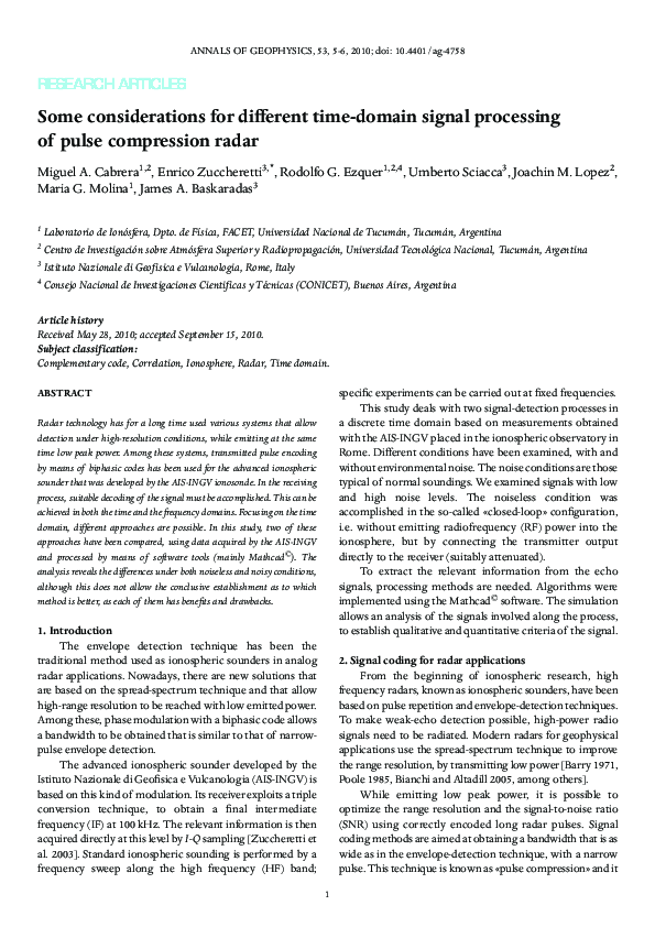 (PDF) Some considerations for different time-domain signal processing of pulse compression radar