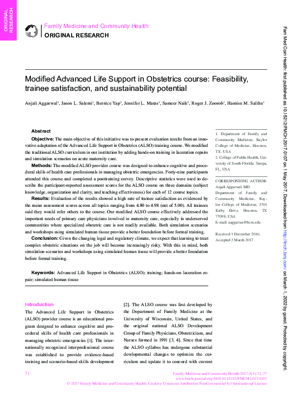 (PDF) Modified Advanced Life Support in Obstetrics course: Feasibility ...