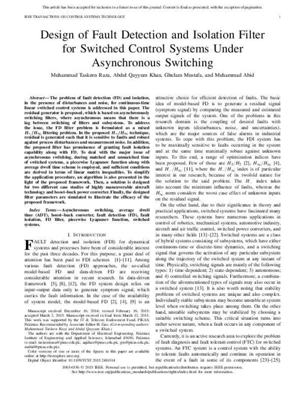 (PDF) Fault Detection in Asynchronous Switched Systems