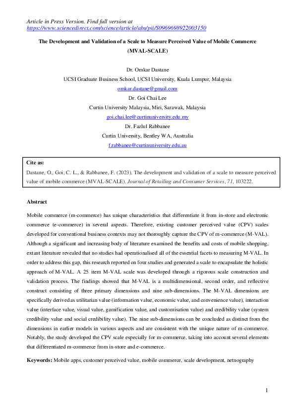 (PDF) The development and validation of a scale to measure perceived value of mobile commerce ...