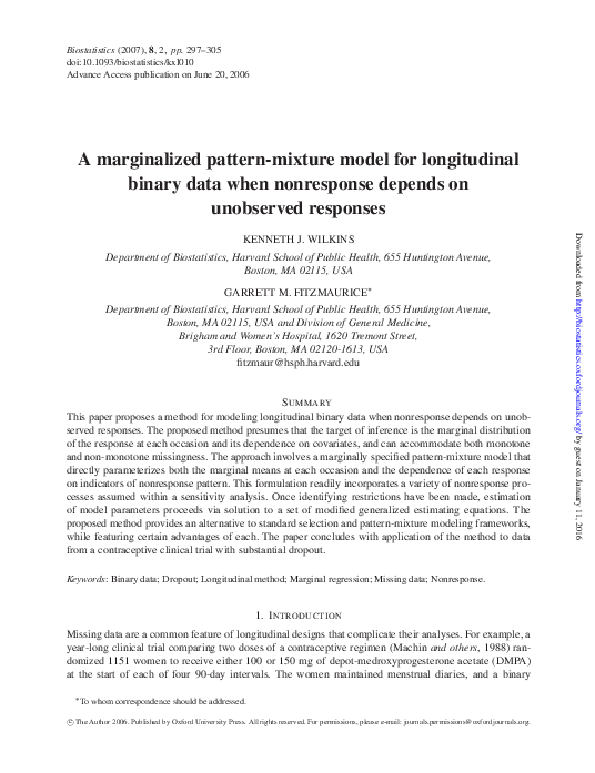 Pdf A Marginalized Pattern Mixture Model For Longitudinal Binary Data