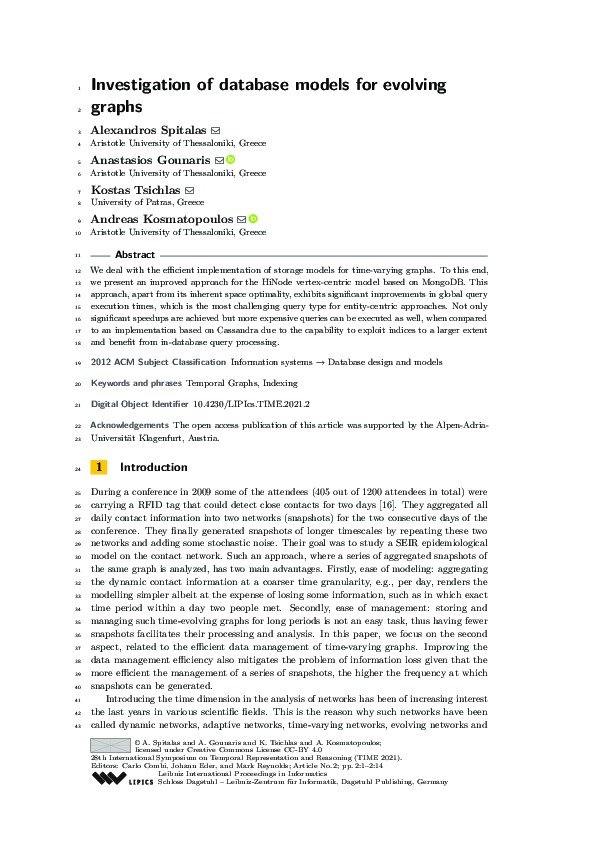 (PDF) Investigation of Database Models for Evolving Graphs