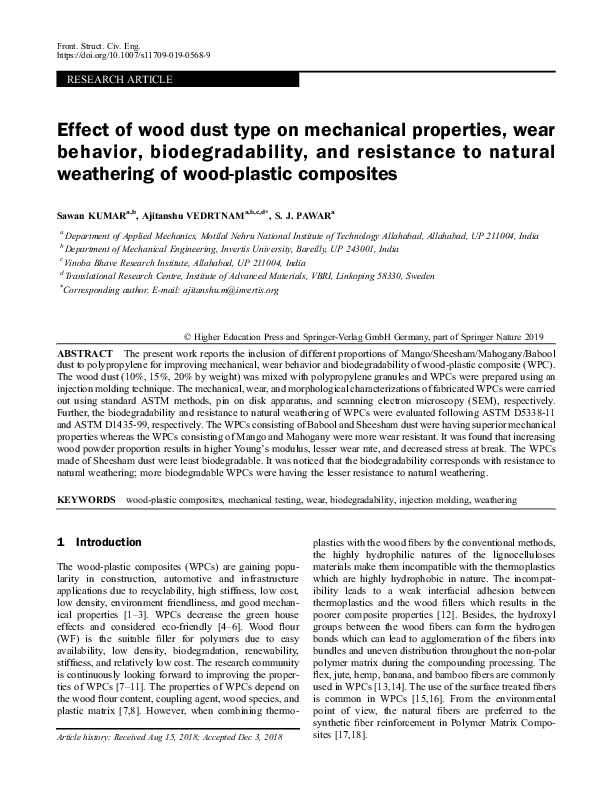 (PDF) Effect of wood dust type on mechanical properties, wear behavior ...