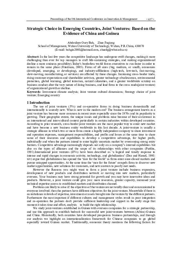 (PDF) Strategic Choice in Emerging Countries, Joint Ventures: Based on ...