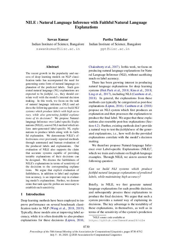 (PDF) NILE : Natural Language Inference with Faithful Natural Language ...