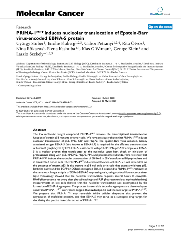 (PDF) PRIMA-1MET induces nucleolar translocation of Epstein-Barr virus ...
