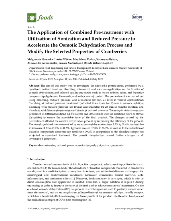 (PDF) The Application of Combined Pre-treatment with Utilization of Sonication and Reduced ...