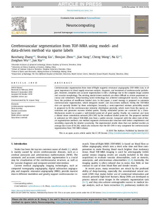Pdf Cerebrovascular Segmentation From Tof Mra Using Model And Data Driven Method Via Sparse