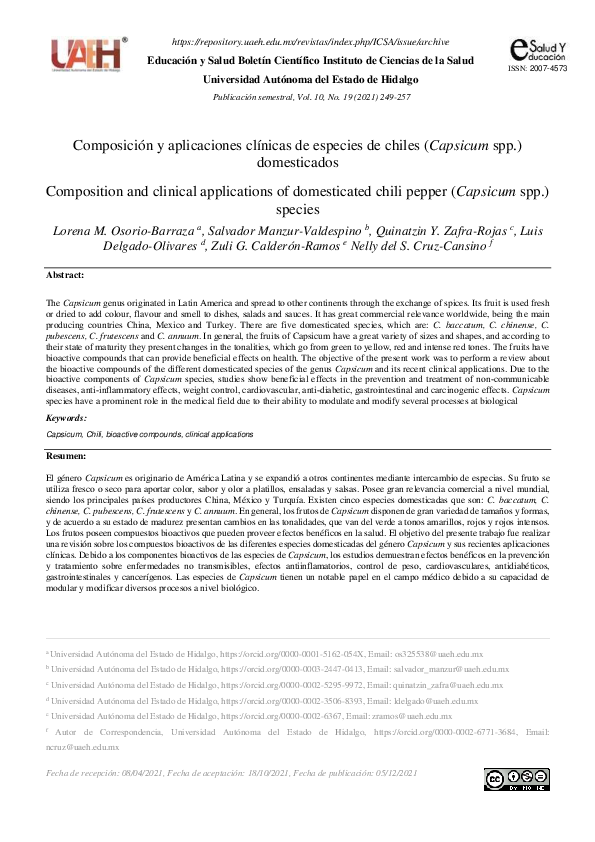 (PDF) Composición y aplicaciones clínicas de especies de chiles ...