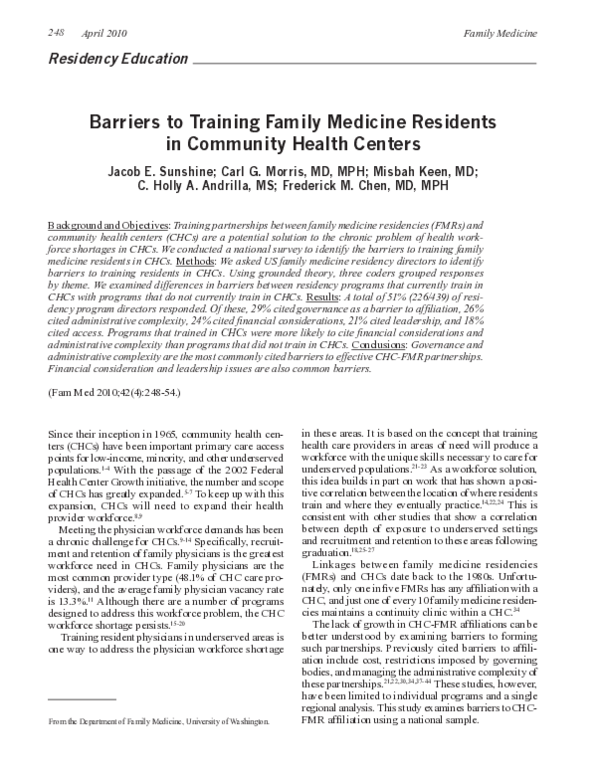 (PDF) Barriers to training family medicine residents in community ...
