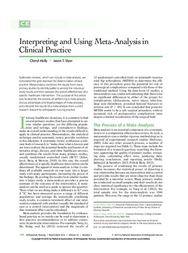 (PDF) Interpreting and Using Meta-Analysis in Clinical Practice