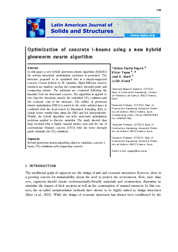 Pdf Optimization Of Concrete I Beams Using A New Hybrid Glowworm Swarm Algorithm
