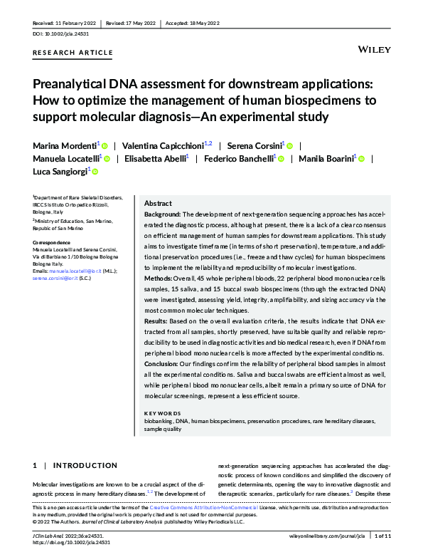 (PDF) Preanalytical DNA assessment for downstream applications: How to ...