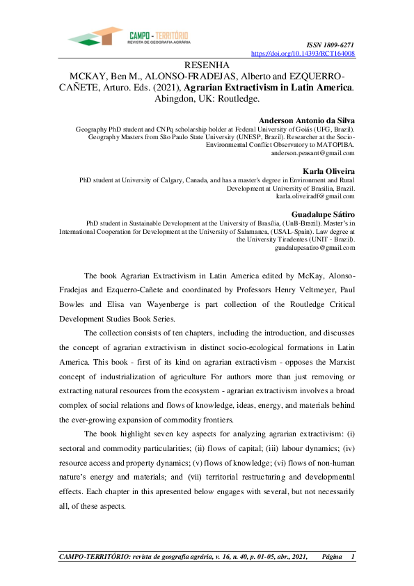 (PDF) Agrarian Extractivism in Latin America