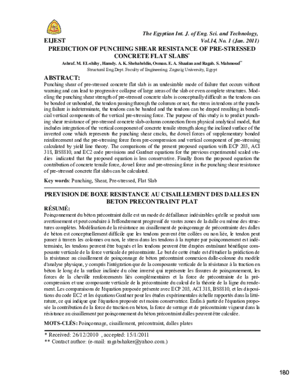 Pdf Prediction Of Punching Shear Resistance Of Prestressed Concrete Flat Slabs