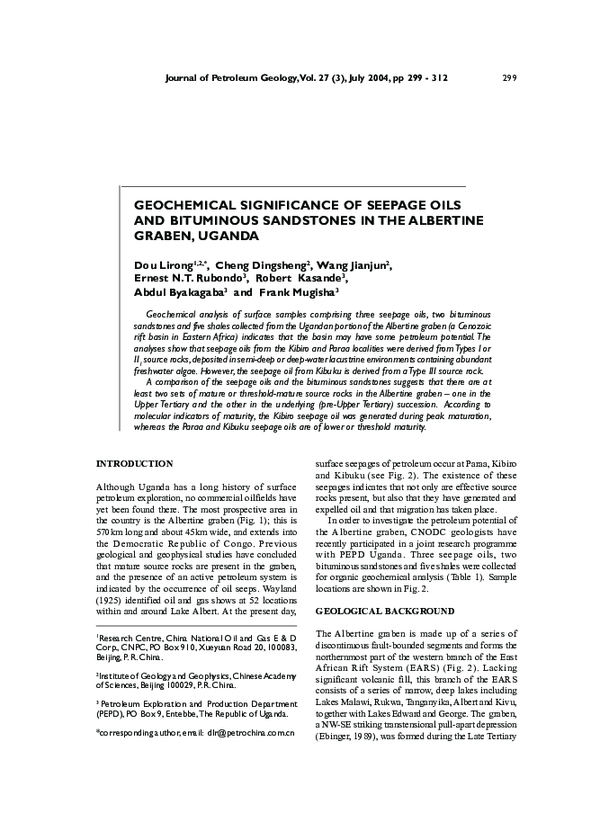 (PDF) Geochemical Significance of Seepage Oils and Bituminous Sandstones in the Albertine Graben ...