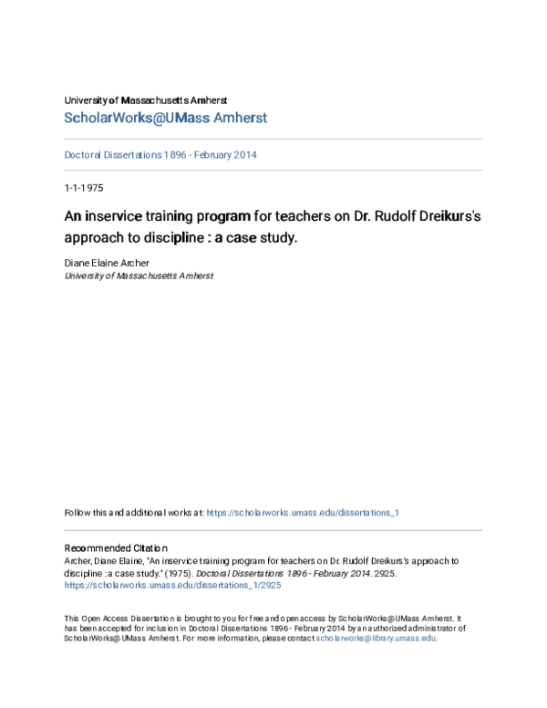 (PDF) An inservice training program for teachers on Dr. Rudolf Dreikurs ...