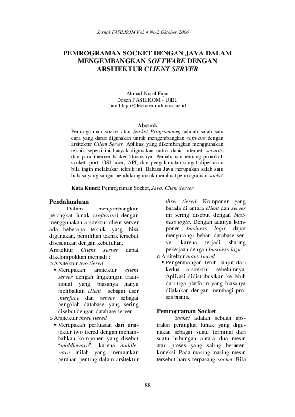 Pdf Pemrograman Socket Dengan Java Dalam Mengembangkan Software
