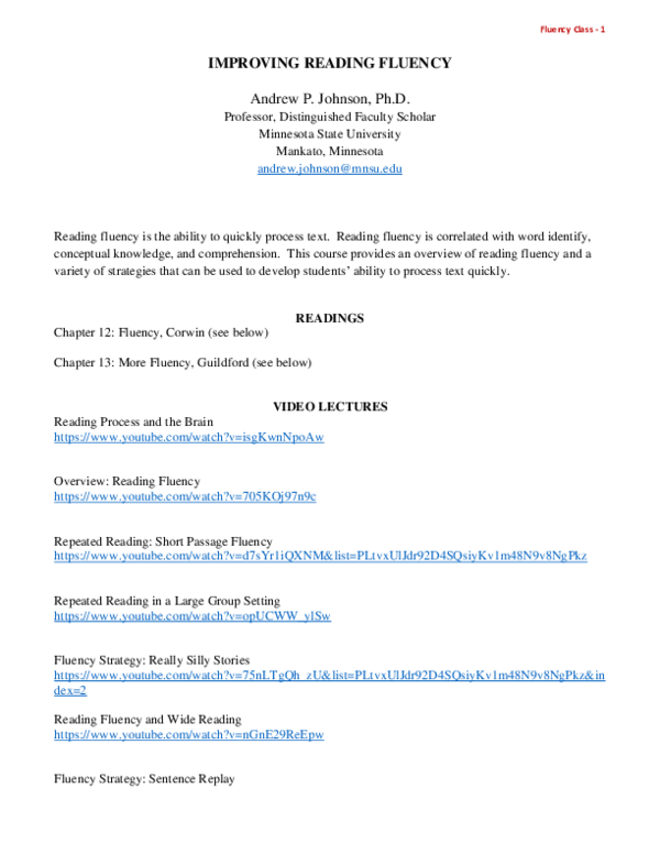 (PDF) IMPROVING READING FLUENCY