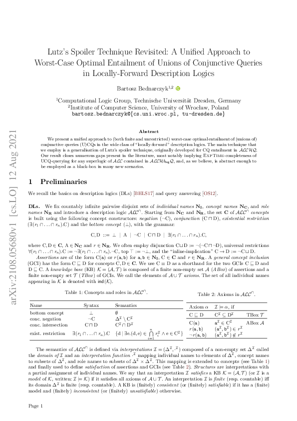 (PDF) Lutz's Spoiler Technique Revisited: A Unified Approach to Worst-Case Optimal Entailment of ...