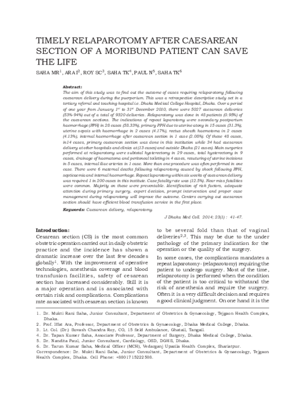 (PDF) Timely relaparotomy after caesarean section of a moribund patient ...