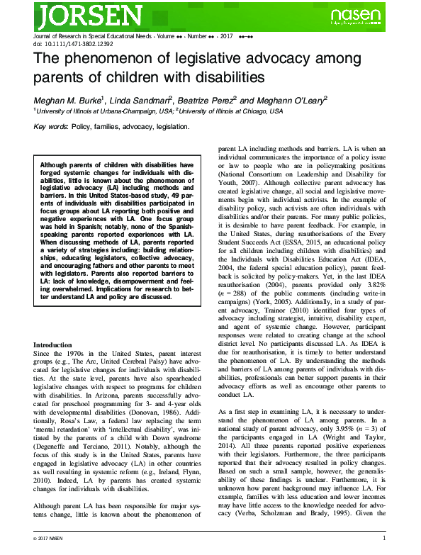 (PDF) The phenomenon of legislative advocacy among parents of children ...