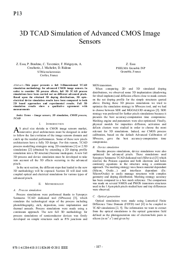 (PDF) 3D TCAD simulation of advanced CMOS image sensors