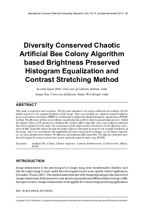 (PDF) Diversity Conserved Chaotic Artificial Bee Colony Algorithm based Brightness Preserved ...