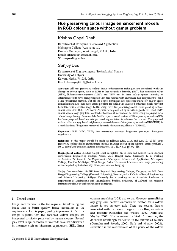 (PDF) Hue preserving colour image enhancement models in RGB colour ...