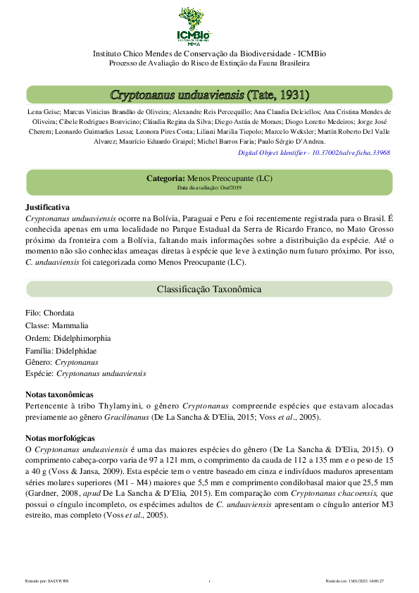 (PDF) Ficha de Cryptonanus unduaviensis