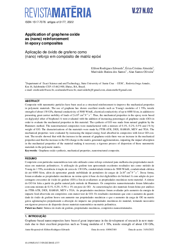 (PDF) Application of graphene oxide as (nano) reinforcement in epoxy ...