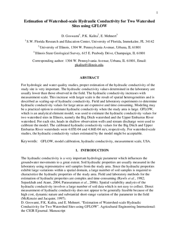 Pdf Estimation Of Watershed Scale Hydraulic Conductivity For Two Watershed Sites Using Gflow