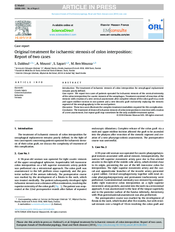 (PDF) Original treatment for ischaemic stenosis of colon interposition ...