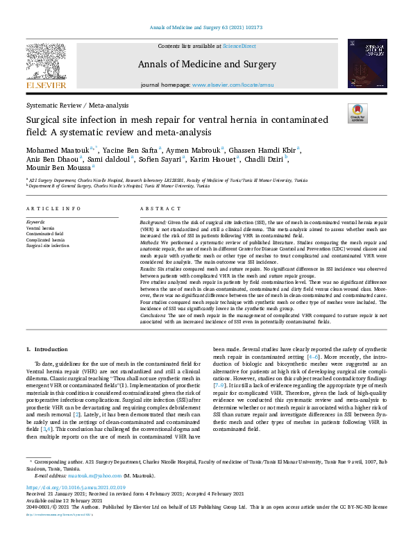 (PDF) Surgical site infection in mesh repair for ventral hernia in ...