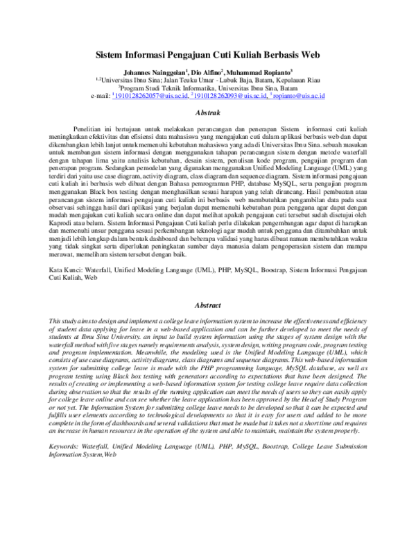 (PDF) Sistem Informasi Pengajuan Cuti Kuliah Berbasis Web