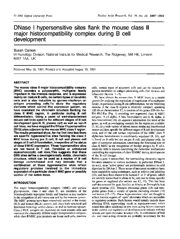 (PDF) DNase I hypersensitive site flank the mouse class II major ...