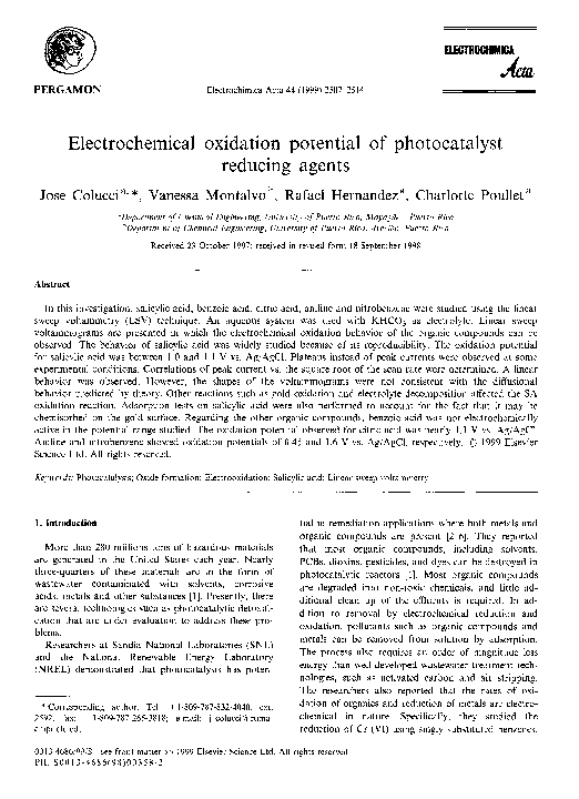 (PDF) Electrochemical oxidation potential of photocatalyst reducing agents