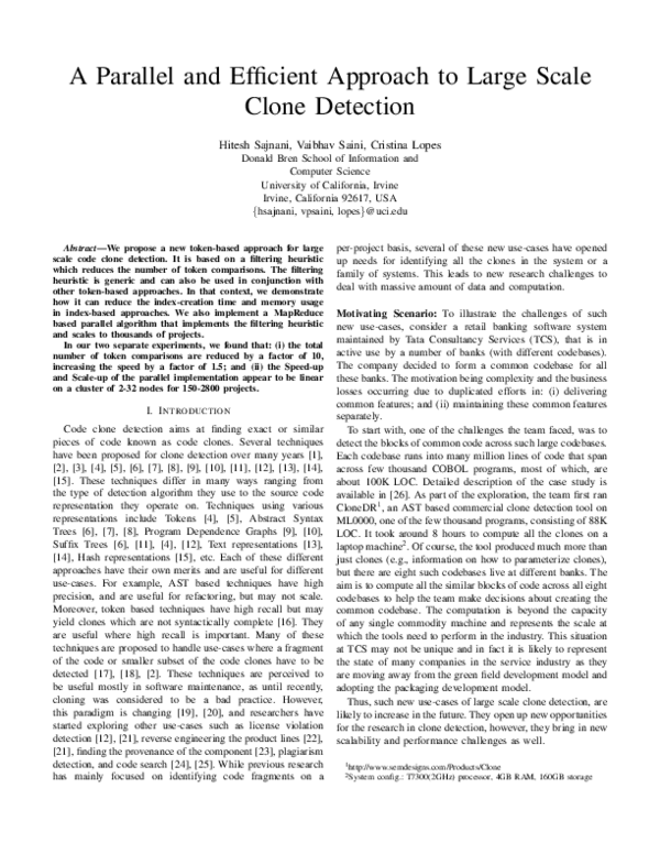 (PDF) A parallel and efficient approach to large scale clone detection