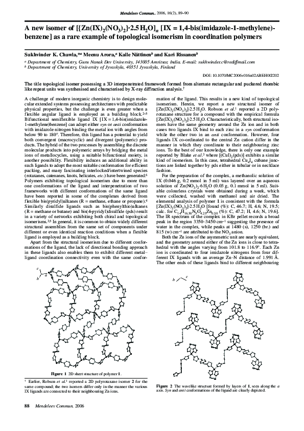 (PDF) A new isomer of [{Zn(IX)2(NO3)2}·2.5H2O]n [IX = 1,4-bis(imidazole ...
